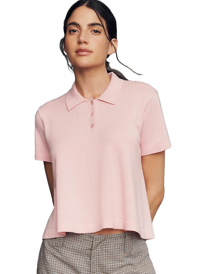 MAEVE Maeve Short Sleeve Wool-Cashmere Blend Polo Top